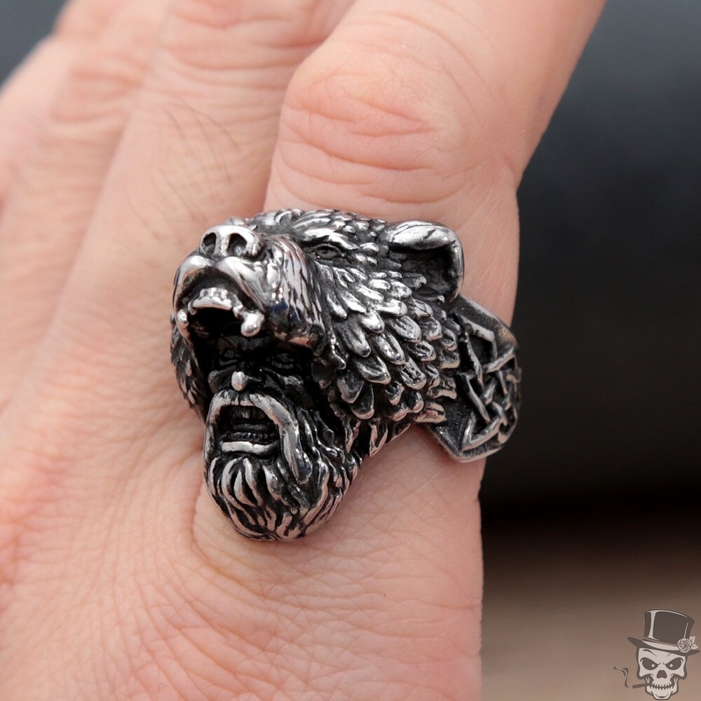 Retro Bear Warrior Viking Rings for Men Silver Color Stainless Steel ...