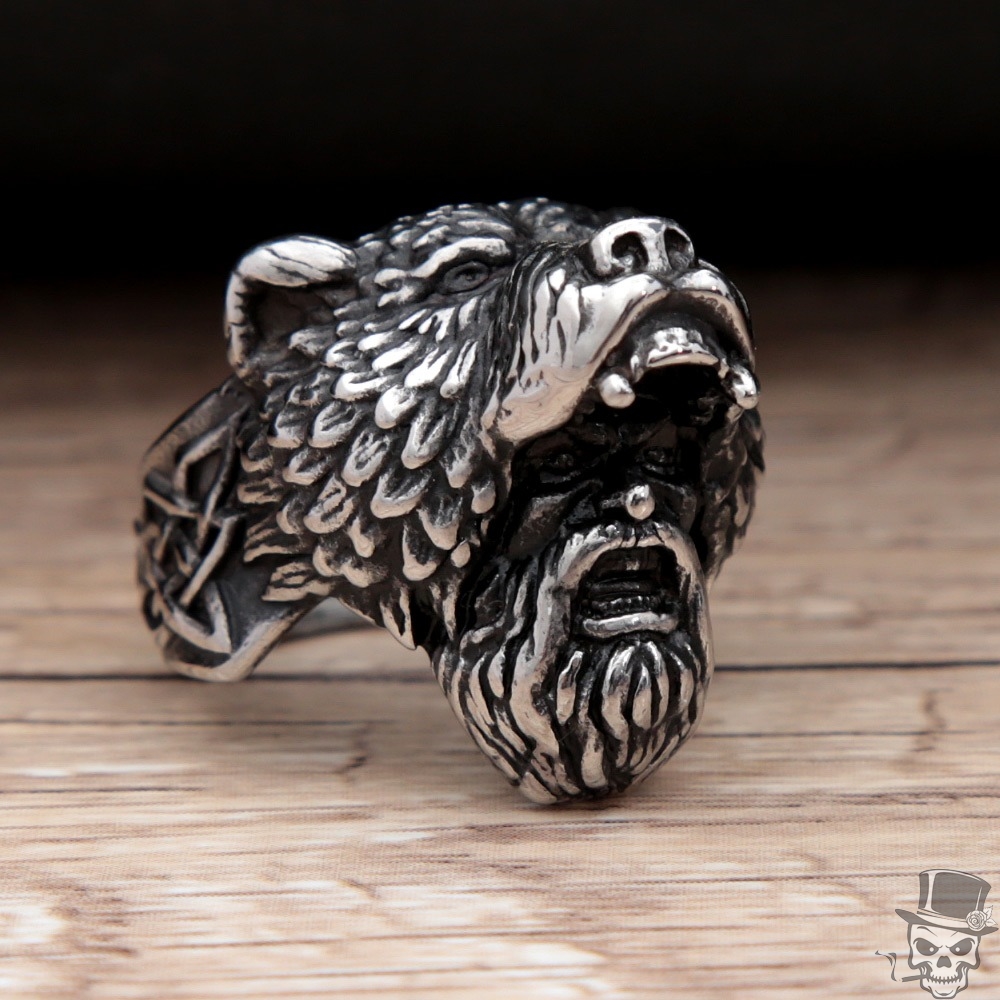Retro Bear Warrior Viking Rings for Men Silver Color Stainless Steel ...