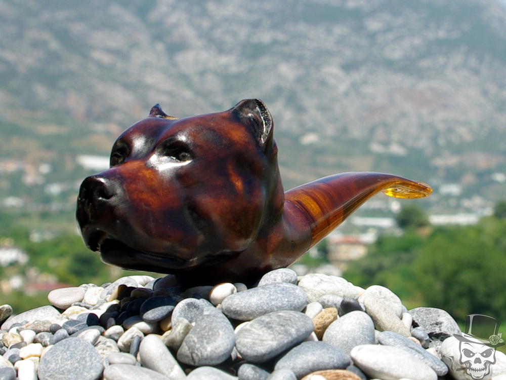 Briar Wood Tobacco Pipe PacMan Skull by Oguz Simsek - Fine Art Pipes